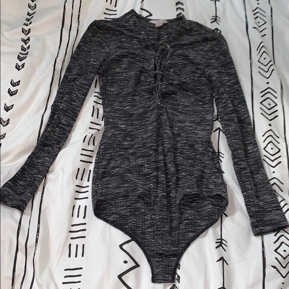Sun & Shadow | Tops | Sun Shadow Grey Long Sleeve Lace Up Bodysuit ...